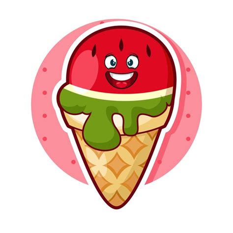 행복한 얼굴을 가진 귀엽고 작은 수박 아이스크림 캐릭터 프리미엄 벡터