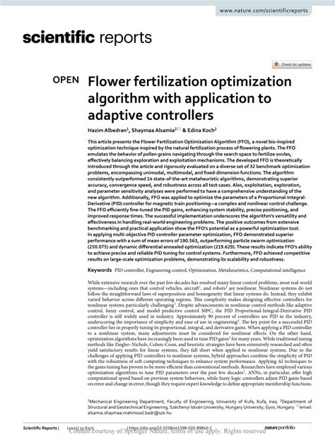 Pdf Flower Fertilization Optimization Algorithm With Application To Adaptive Controllers