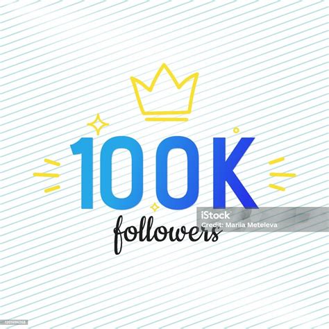 100k 추종자 카드 소셜 네트워크에 대한 배너 블로거는 구독자의 큰 숫자를 축하 Brand Name Online Messaging Platform에 대한 스톡 벡터 아트