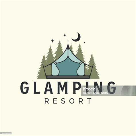 빈티지 벡터 로고 템플릿 일러스트 디자인 캠핑 텐트 로고 개념으로 밤에 글램핑 개념에 대한 스톡 벡터 아트 및 기타 이미지 개념 건축 고대의 Istock