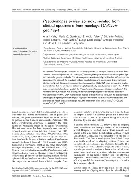 Pdf Pseudomonas Simiae Sp Nov Isolated From Clinical Specimens