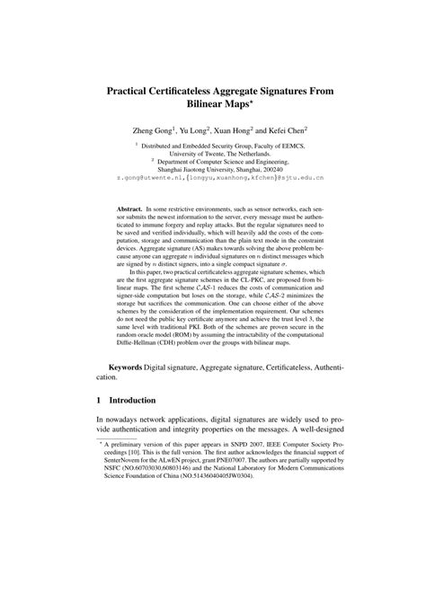 Pdf Two Certificateless Aggregate Signatures From Bilinear Maps