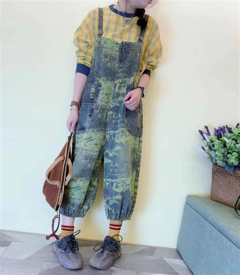데님 점프수트 여성 힙합 프린트 워싱 빈티지 루즈 포켓 홀 발목 길이 바디 수트 봄 여름 패션점프 슈트 Aliexpress