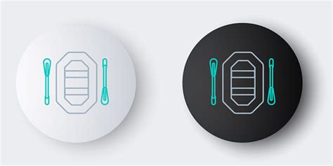 회색 배경에 고립 된 라인 래프팅 보트 아이콘 패들이 있는 풍선 보트 수상 스포츠 익스트림 스포츠 휴가 휴가 다채로운 개요 개념 벡터 강에 대한 스톡 벡터 아트 및 기타