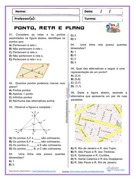 Atividade De Ponto Reta E Plano Para 6º Ano Pdf Linha Geometria