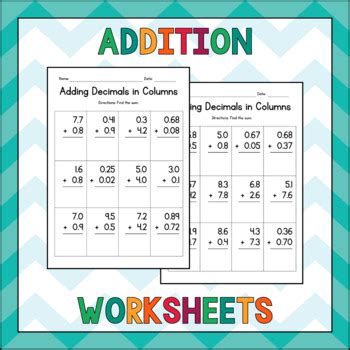 Adding Decimals In Columns Worksheets Vertical Addition No Prep Assessment