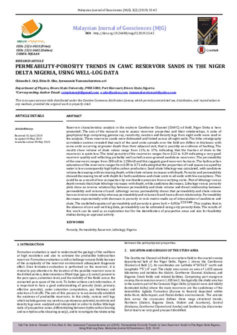 pdf permeability porosity trends in cawc reservoir sands in the niger