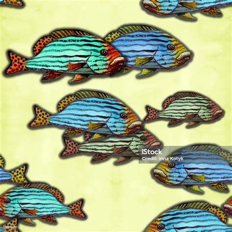 물고기 조류 수채화 수중 세계 매끄러운 패턴 인쇄된 자료 표지판 품목 웹사이트 지도 포스터 전단지 포장을 사용하십시오 고풍스런에