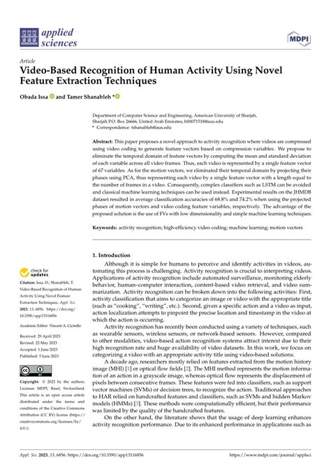Pdf Video Based Recognition Of Human Activity Using Novel Feature
