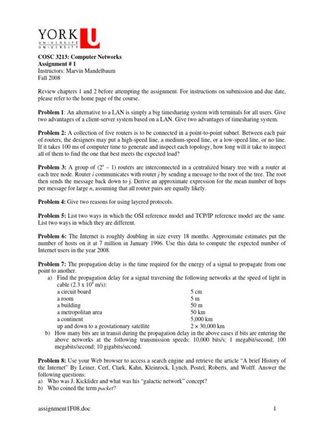 Assignment 1 F08 Pdf Internet Protocol Suite Computer Network