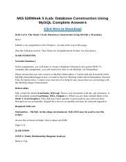 MIS 528 Week 5 ILab Database Construction Using MySQL Complete Answers