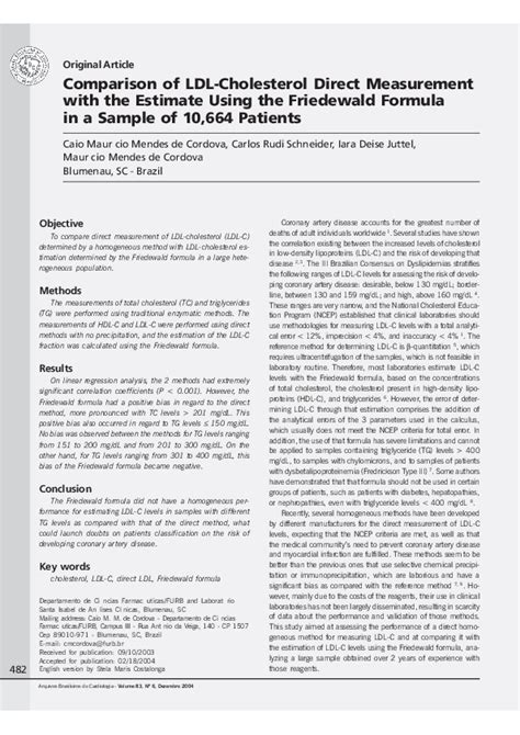 Pdf Comparison Of Ldl Cholesterol Direct Measurement With The
