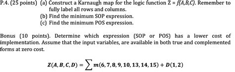 Solved 4 25 Points A Construct A Karnaugh Map For The