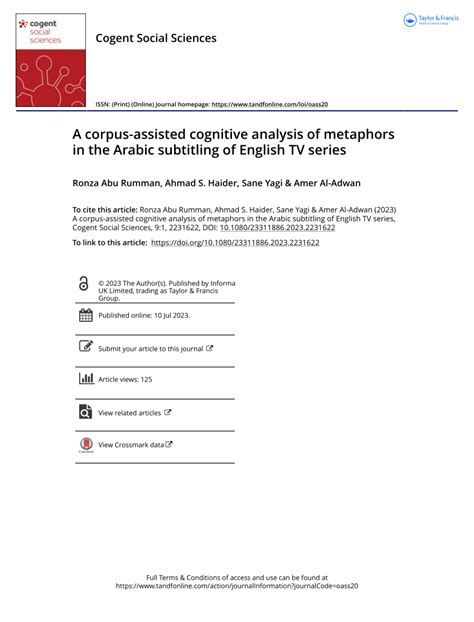 Pdf A Corpus Assisted Cognitive Analysis Of Metaphors In The Arabic