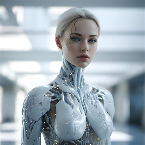 미래의 인공지능 안드로이드 포셀린 피부를 가진 여성 안드로이드 미래의 Sf 스타일 생성 Ai 프리미엄 사진