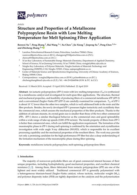 Pdf Structure And Properties Of A Metallocene Polypropylene Resin With Low Melting Temperature