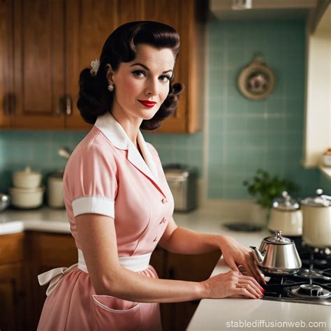 Stunning 1950s Housewife In Kitchen Stable Diffusion Online