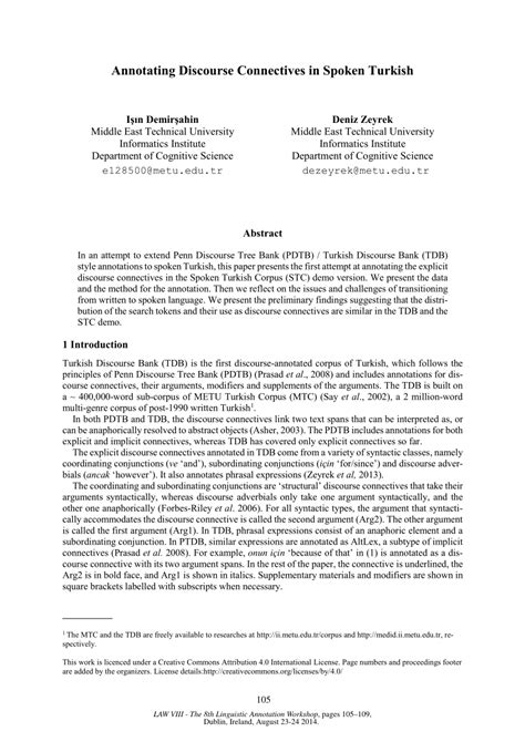 Pdf Annotating Discourse Connectives In Spoken Turkish