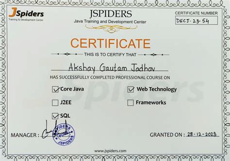 Completed Java Full Stack Development Course Akshay Jadhav Posted On
