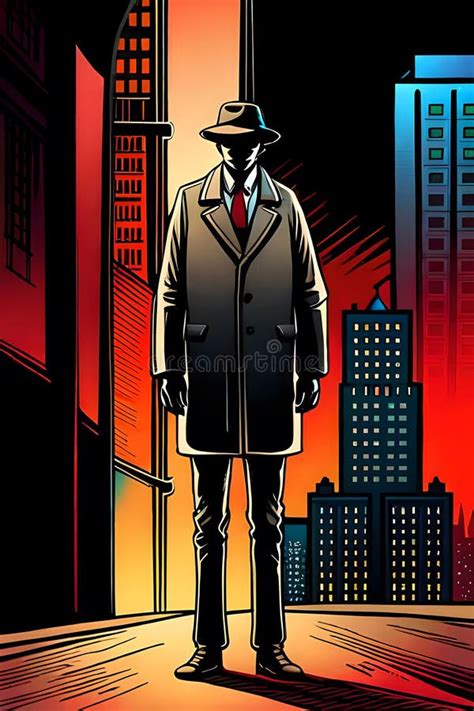 Criminal Suspect Man In The City Street At Night Stock Illustration