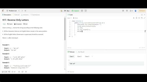 Leetcode917 Reverse Only Letters Youtube