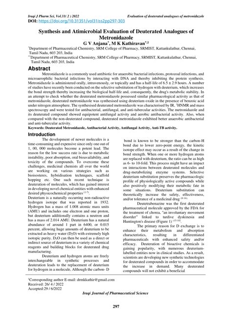 Pdf Synthesis And Atimicrobial Evaluation Of Deuterated Analogues Of Metronidazole