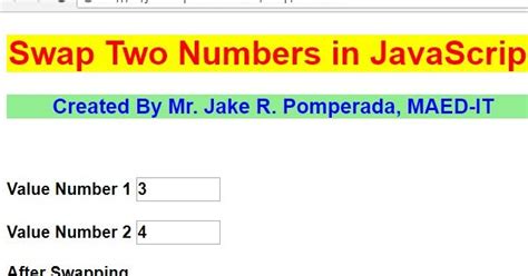 Free Programming Source Codes And Computer Programming Tutorials Swap Two Numbers In Javascript