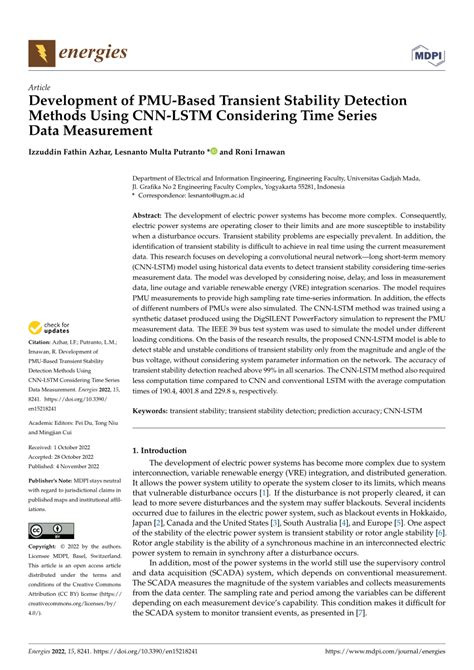 Pdf Development Of Pmu Based Transient Stability Detection Methods