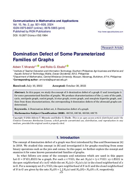 Pdf Domination Defect Of Some Parameterized Families Of Graphs