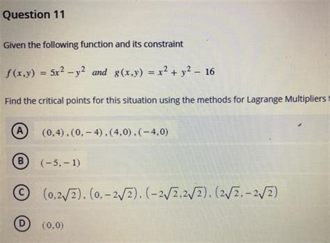 Solved Given The Following Function And Its Constraint