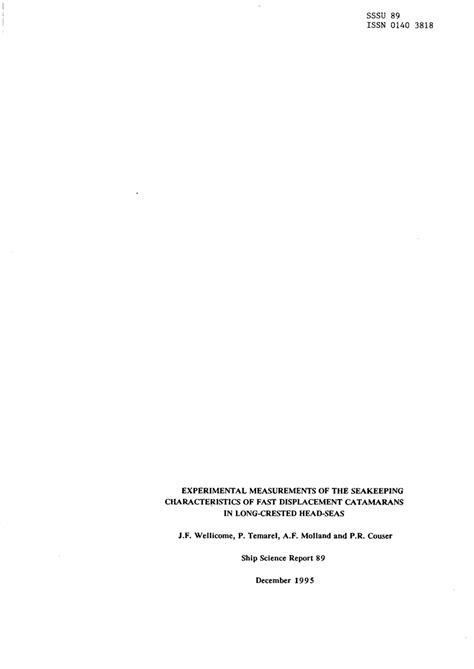 Pdf Experimental Measurements Of The Seakeeping Characteristics Of Fast Displacement