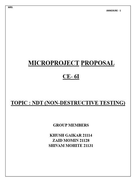 Microproject Proposal Topic Ndt Non Destructive Testing Pdf