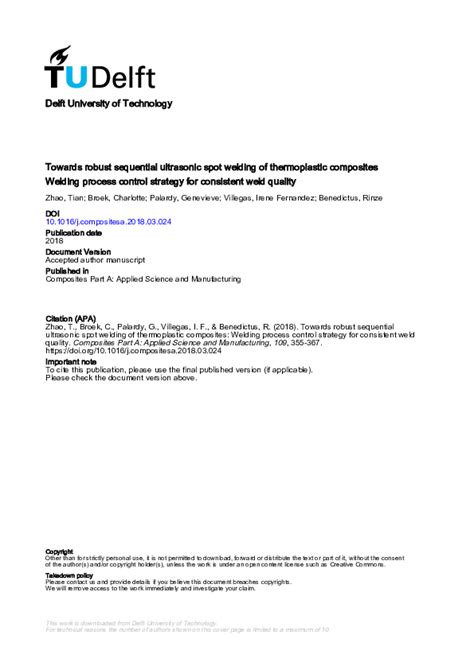 Pdf Towards Robust Sequential Ultrasonic Spot Welding Of Thermoplastic Composites Welding