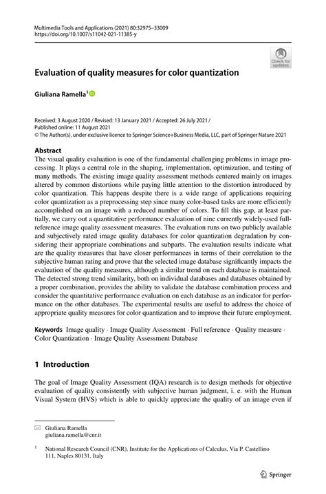 Pdf Evaluation Of Quality Measures For Color Quantization