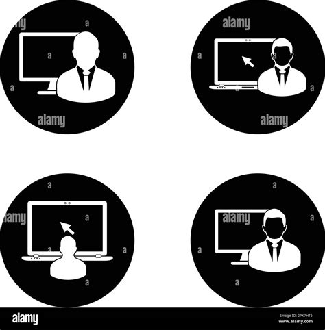 Computer User Icon Set Rounded Button Style Vector Eps Stock Vector