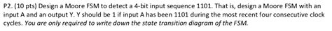 Solved P2 10 Pts Design A Moore Fsm To Detect A 4 Bit