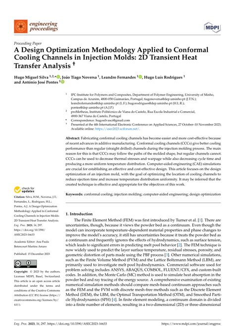 Pdf A Design Optimization Methodology Applied To Conformal Cooling