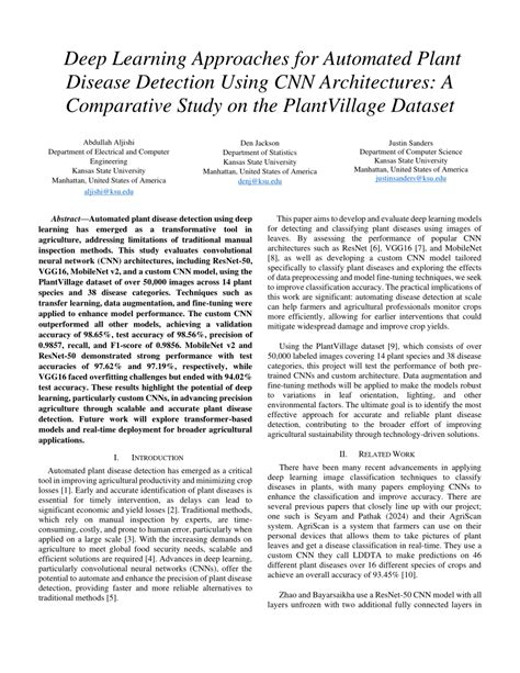Pdf Deep Learning Approaches For Automated Plant Disease Detection Using Cnn Architectures A