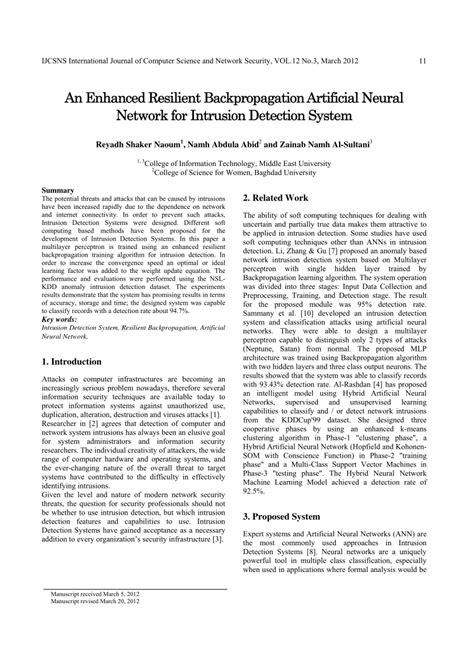 pdf an enhanced resilient backpropagation artificial neural network for intrusion detection system