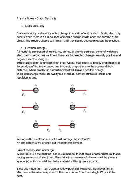 SOLUTION Mechanical Engineering Physics Notes Static Electricity Studypool