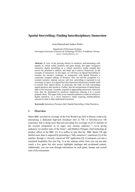 Pdf Spatial Storytelling Finding Interdisciplinary Immersion 11th International Conference