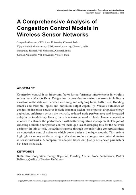 Pdf A Comprehensive Analysis Of Congestion Control Models In Wireless Sensor Networks