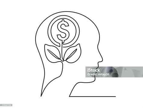 머리 사람 그리고 바지가 있는 달러 기호의 연속적인 한 줄 그리기 프리젠 테이션 소책자 웹 사이트 및 기타 디자인 프로젝트를위한 개념 배너 마인드 레이아웃 개념에 대한 스톡