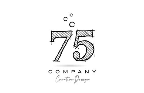 Hand Drawing Number 75 Logo Icon Design For Company Template Creative Logotype In Pencil Style
