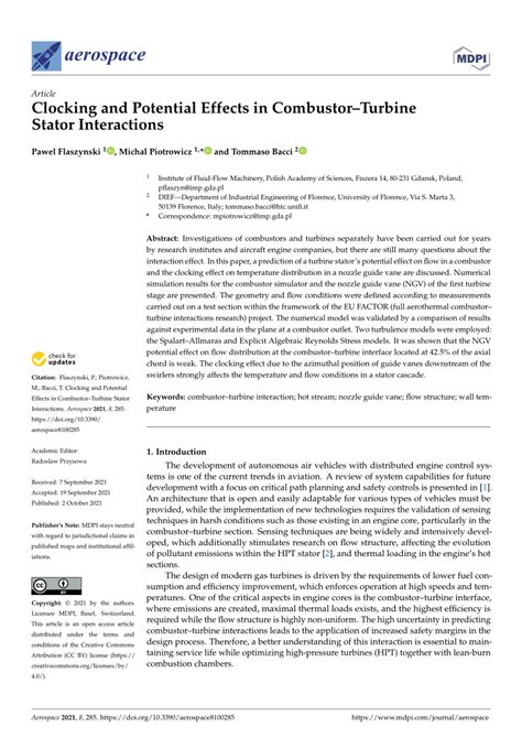Pdf Clocking And Potential Effects In Combustor Turbine Stator