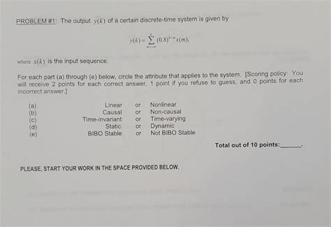 Solved PROBLEM 1 The Output Y K Of A Certain Chegg Com
