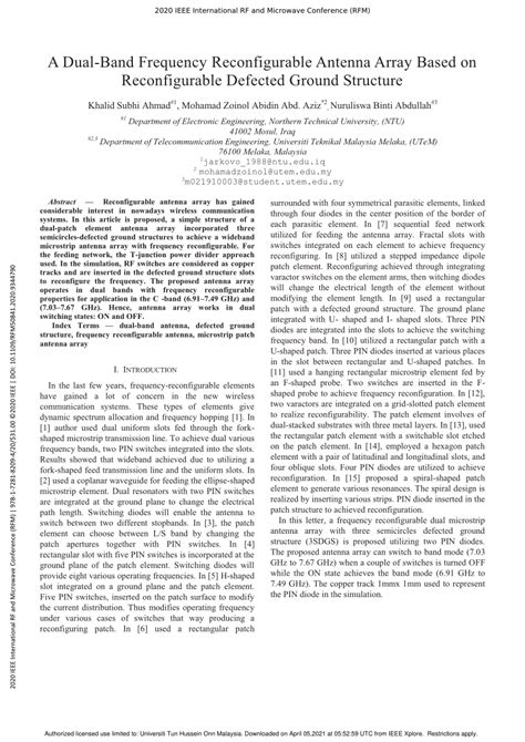 Pdf A Dual Band Frequency Reconfigurable Antenna Array Based On