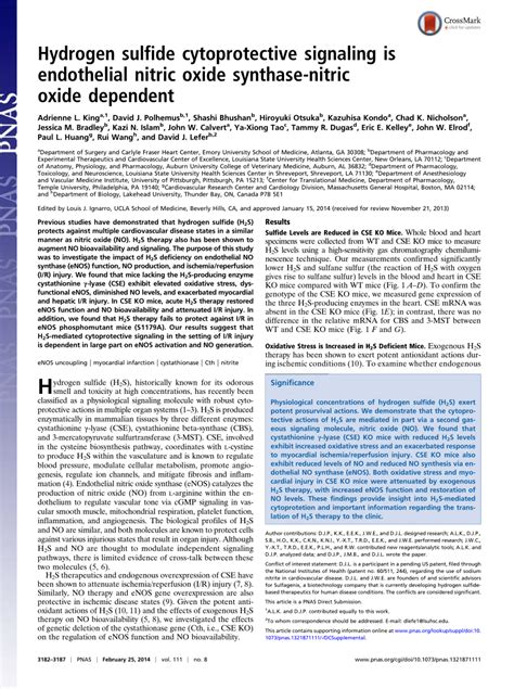 Pdf Hydrogen Sulfide Cytoprotective Signaling Is Endothelial Nitric