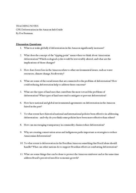 Note On Causes And Effects Of Deforestation