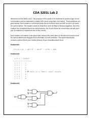Logic Circuit Minimization And Implementation CDA 3201L Lab 2 Course Hero